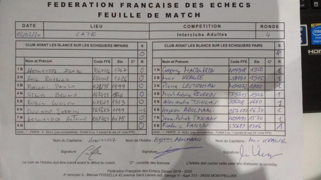 02/02/20 : Ronde 4 Interclubs - Le soleil brille sur le CATE ! - CATE